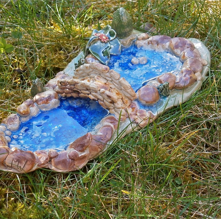 Ceramic pond with bridge, Terrarium ornament, s... - Folksy