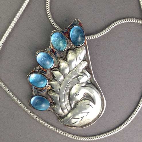 Silver Peacock with Topaz necklace - Exotic bir... - Folksy