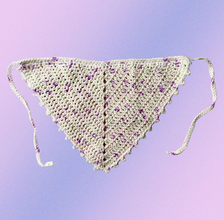 Handmade Crochet Cotton Bandana – Cream Pink an... - Folksy