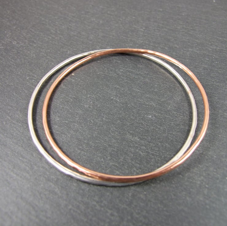 Sterling Silver and Copper Stacking Bangle Set - Folksy