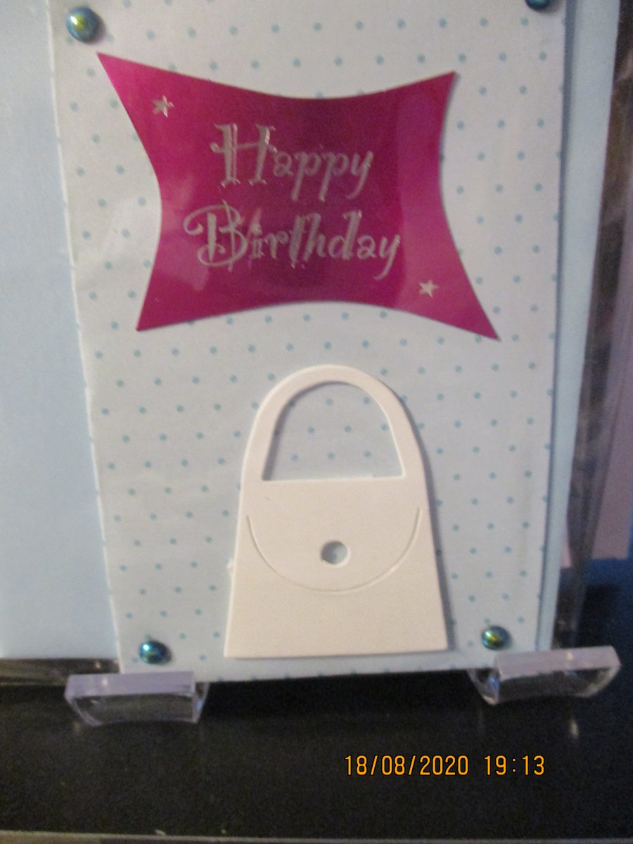 Happy Birthday White Handbag Card - Folksy