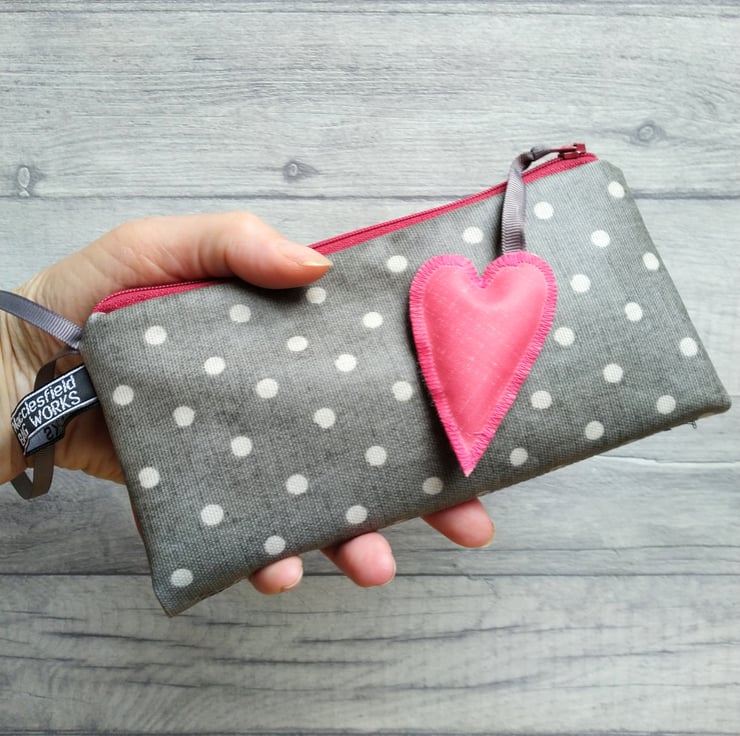 Polka dot and heart wallet - Folksy