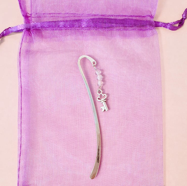 Silver-Plated Bookmark with Clear Glass Beads a... - Folksy