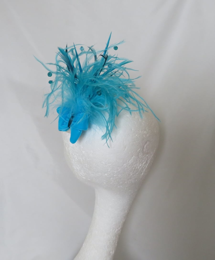 Turquoise Teal Feather & Crystal Feather Fa... - Folksy