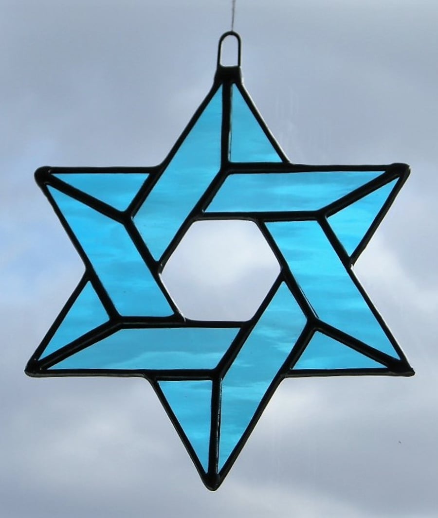 Stained Glass suncatcher (Star of David) in Sky... - Folksy