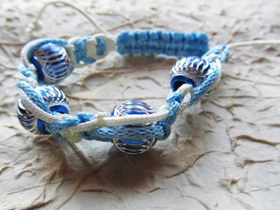 Light Blue White Macrame Bracelet with 4 Alumin... - Folksy