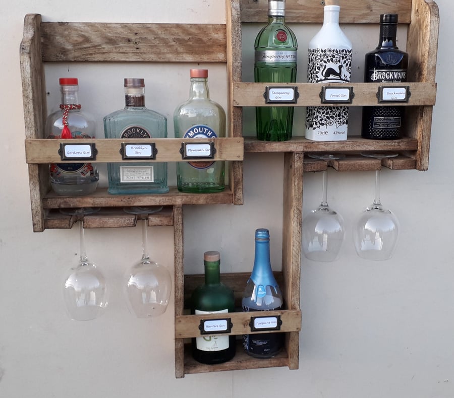Gin rack, 8 bottles & 4 goblet glasses stor... - Folksy