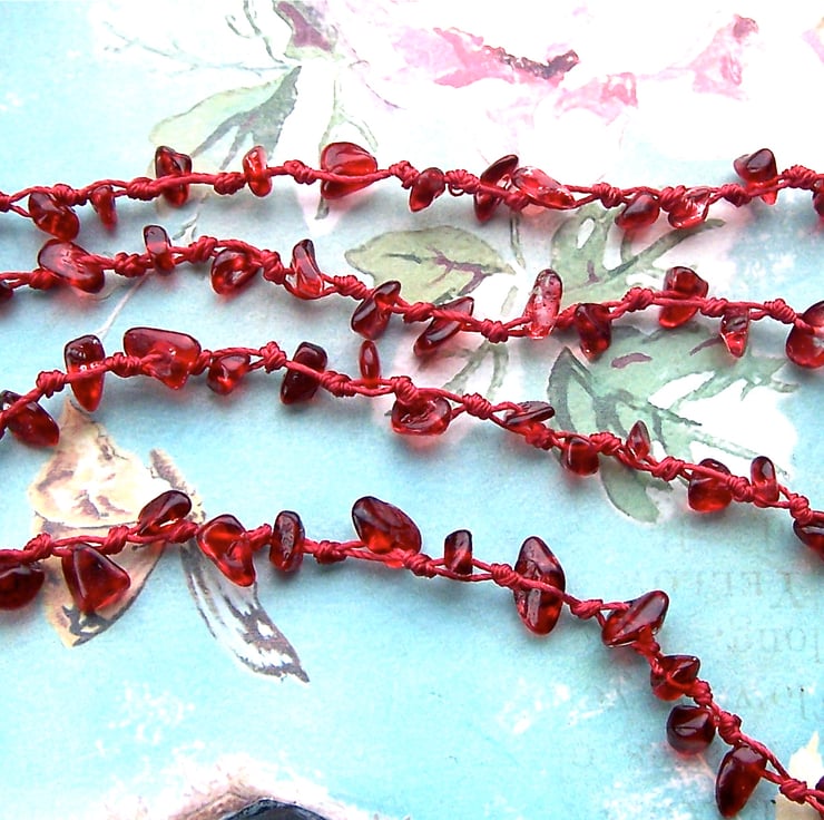 Long red necklace, Knotted bead necklace, Ruby ... - Folksy