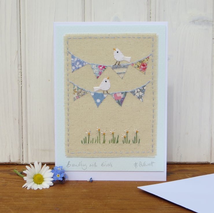 Hand-stitched mini bunting, little white doves,... - Folksy
