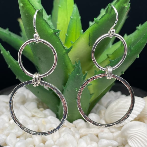 Handcrafted, Hammered circle sterling silver dr... - Folksy