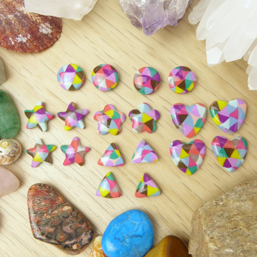 Multicolored Patterned Studs in Purple Pink Blu... - Folksy