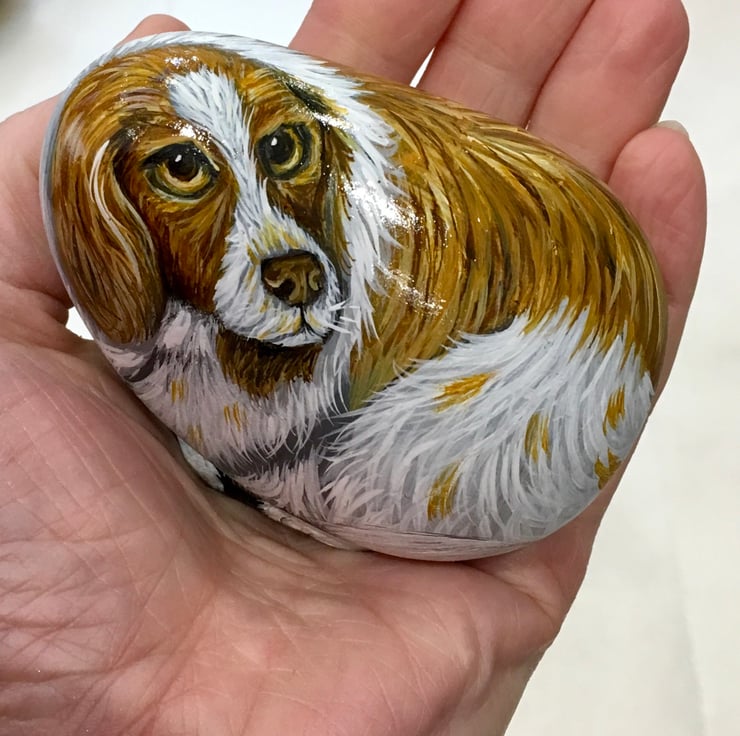 Dog painted pebble garden rock art pet Portrait... - Folksy