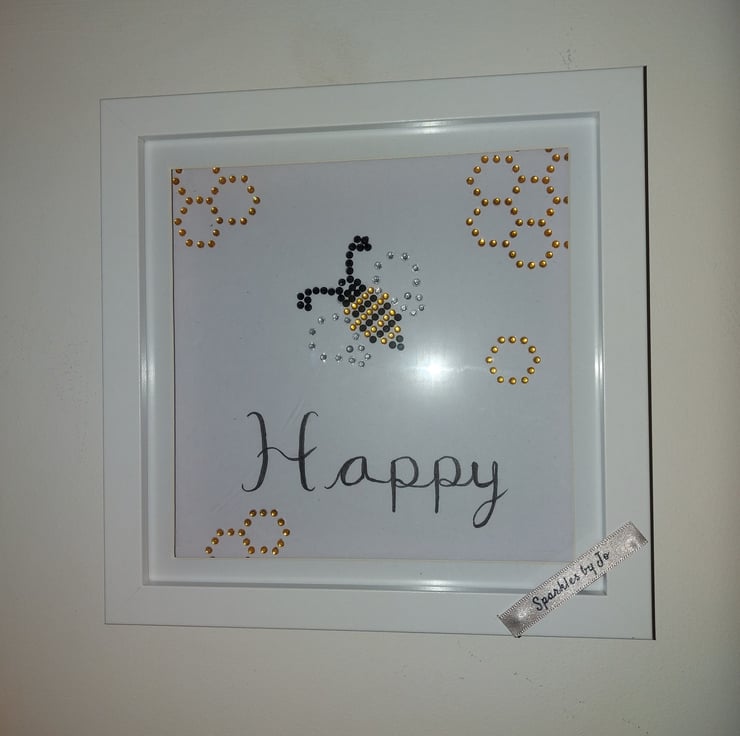 BEE HAPPY PICTURE Beautiful Hand Sparkled Bee H... - Folksy