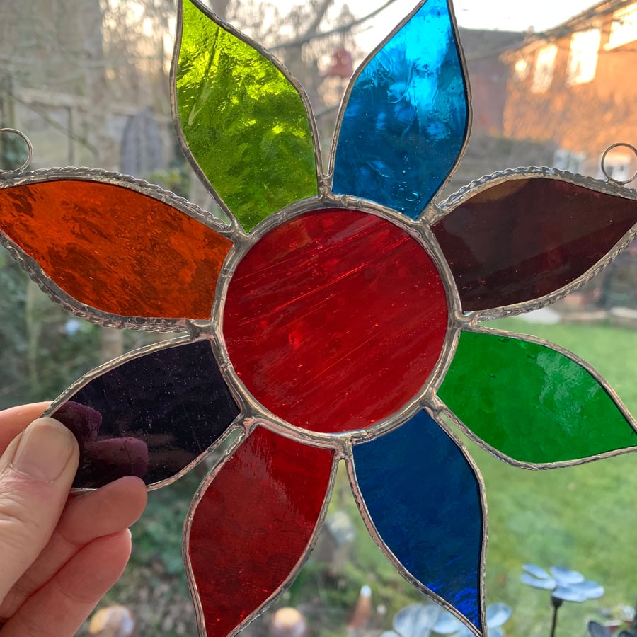 Large Stained Glass Daisy Suncatcher - Window D... - Folksy