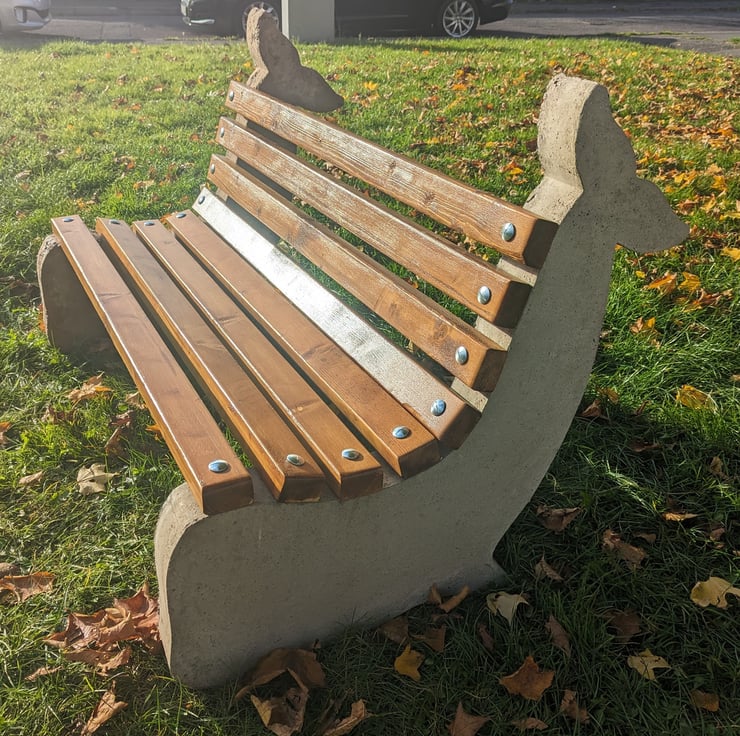 Whale-Inspired Concrete & Timber Garden Bench - Folksy