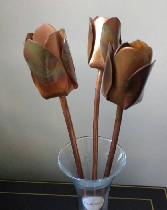 Copper tulips, metal flowers home decoration - Folksy