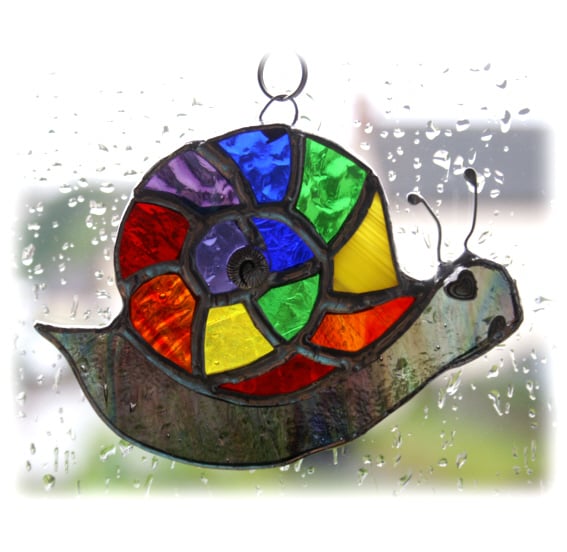 Snail Suncatcher Stained Glass Handmade Rainbow - Folksy