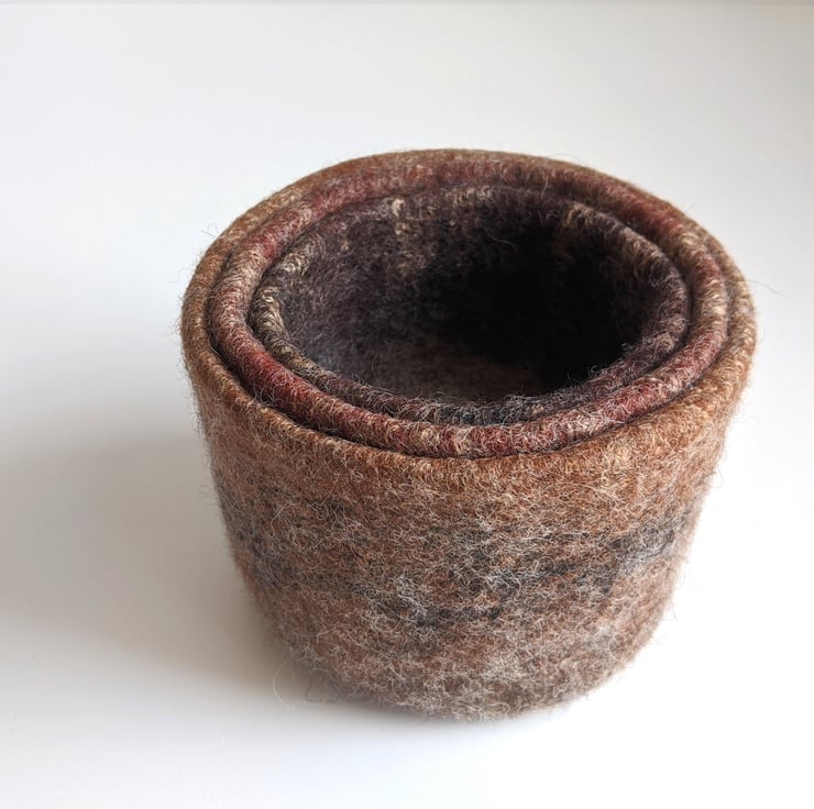Trio of nesting wool felt pots - autumnals - Folksy