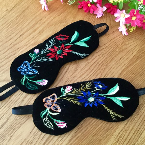 Velvet Sleepmask, crimson and sapphire floral e... - Folksy