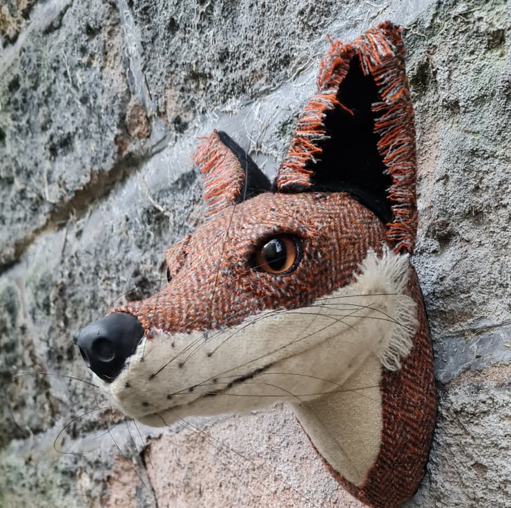 Faux fox wall mount in rust coloured herringbon... - Folksy