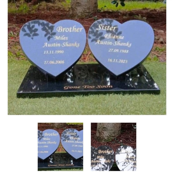 Grave Plaque Double heart Grave Stone Memorial ... - Folksy