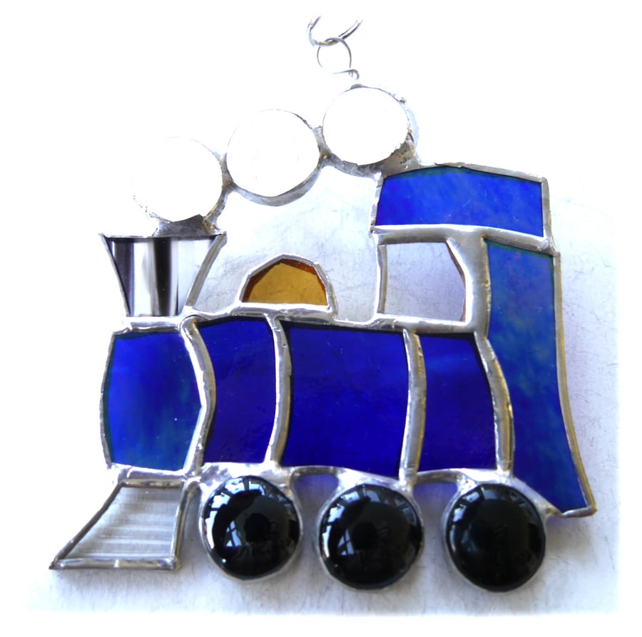 Steam Train Suncatcher Stained Glass Blue Handm... - Folksy