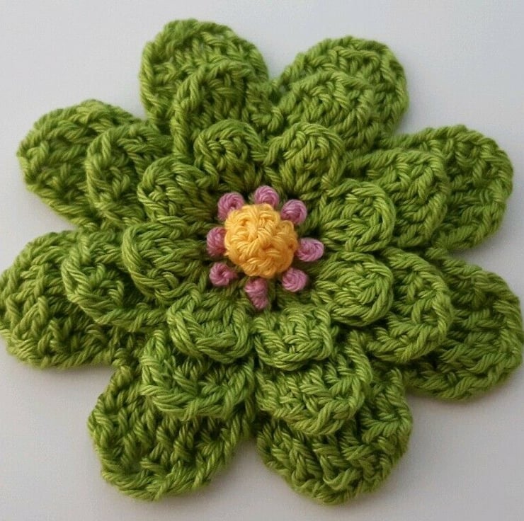 LARGE Green Cotton Crochet Flower - Clothes App... - Folksy