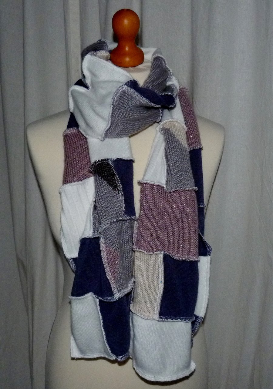 Upcycled Patchwork Long Scarf with Matching Fin... - Folksy