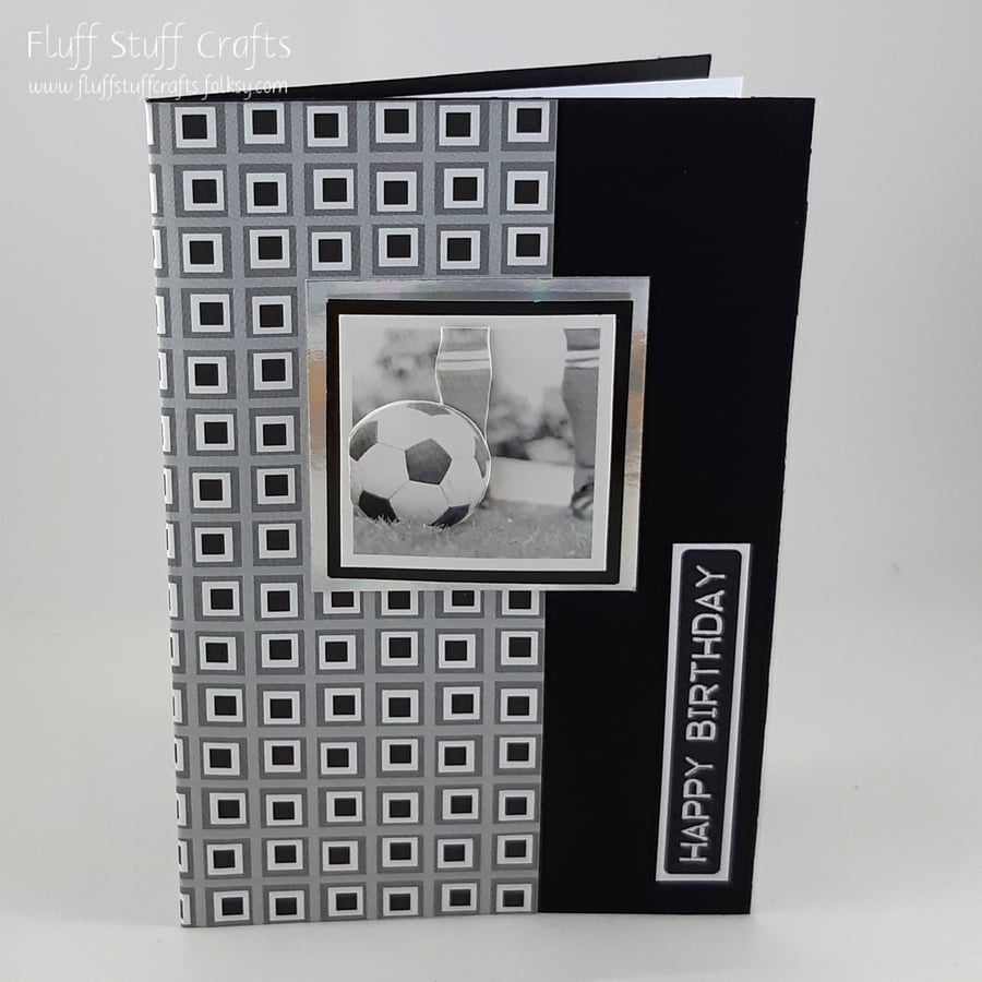 Handmade black and white football birthday card - Folksy
