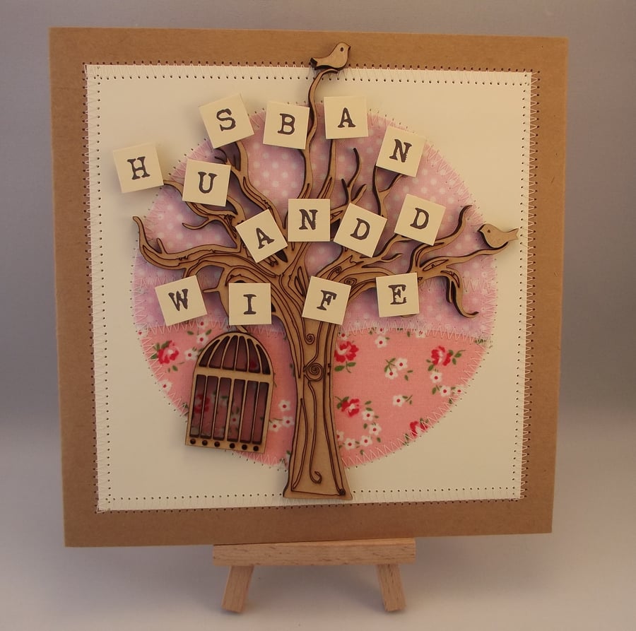 Husband and Wife Fabric Wedding card - Folksy