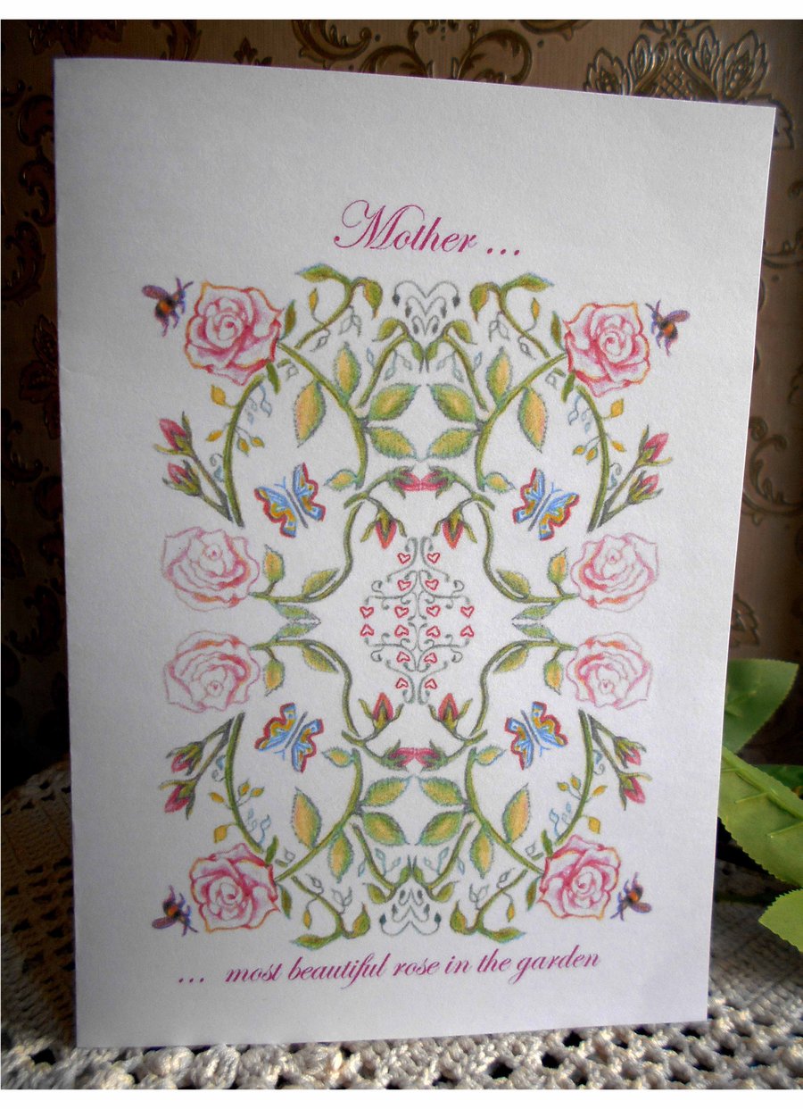 Handdrawn Mothers Day Rose Garden Greetings Card - Folksy