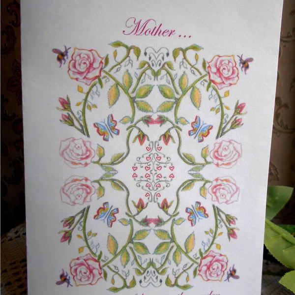 Handdrawn Mothers Day Rose Garden Greetings Card - Folksy
