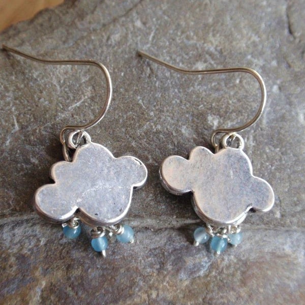 rain cloud earrings with tiny blue aquamarine r... - Folksy