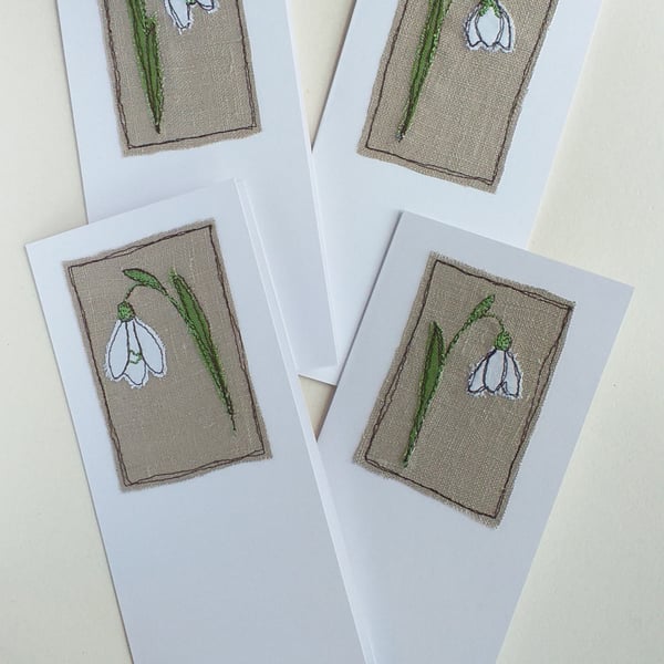Set of 4 Embroidered Snowdrop Cards - Folksy