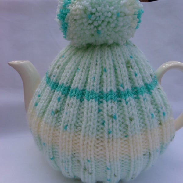 Stripped Tea Cosy with Bobble aqua shades great... - Folksy