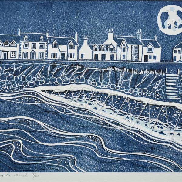 ORIGINAL lino print - seascape - Folksy