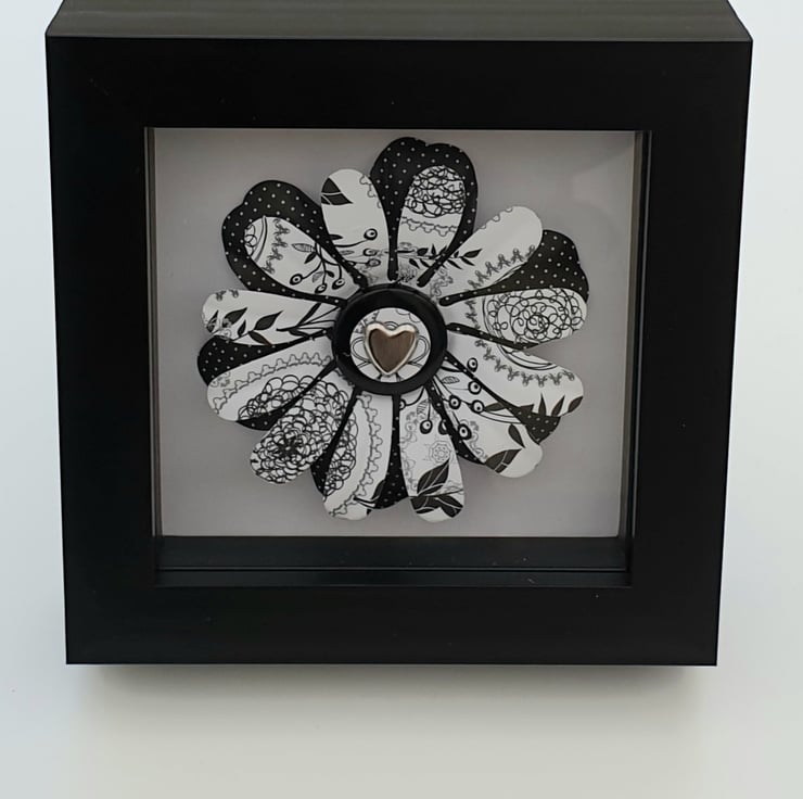 Box frame picture, monochrome flower gift - Folksy