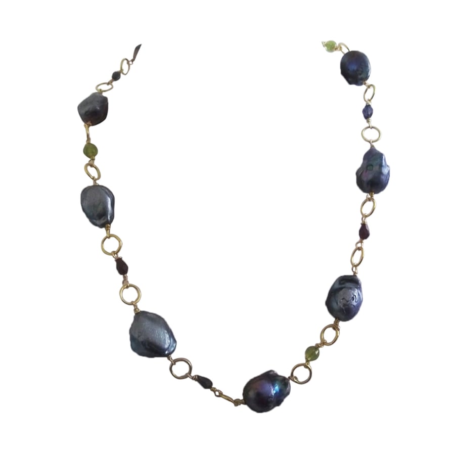 Large Gemstone Pearl Necklace - Folksy