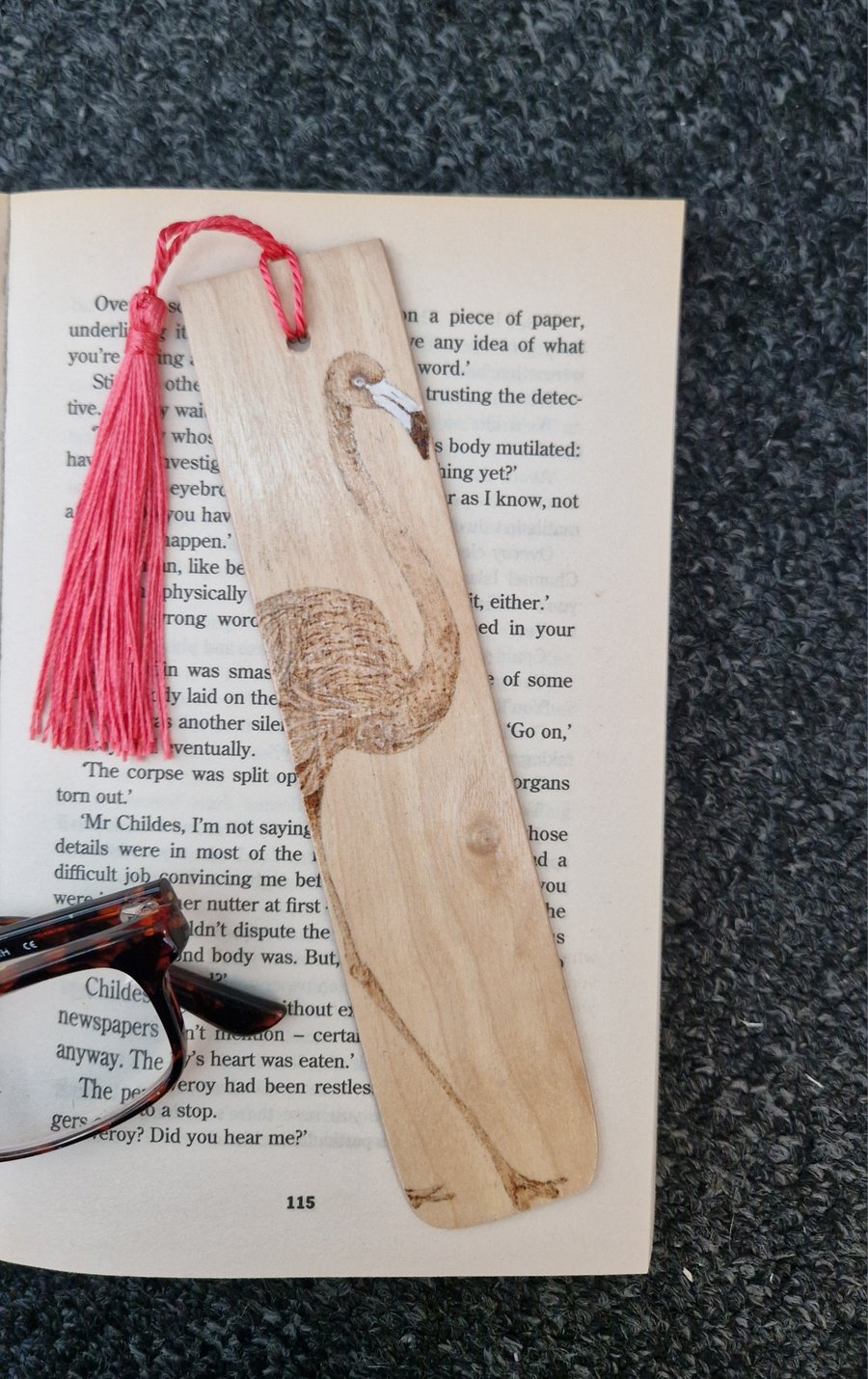 Hand Burned Wooden Bookmark - Flamingo - Folksy