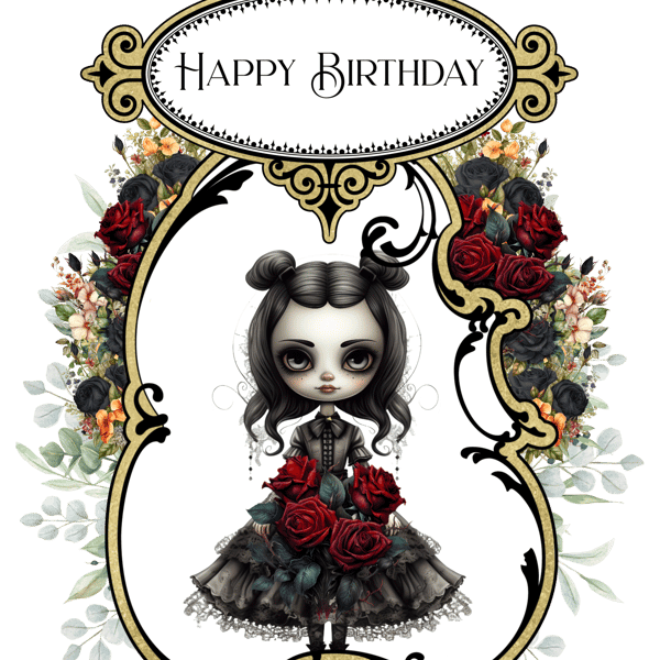 Goth Birthday Card, Gothic Birthday Card, Kawai... - Folksy