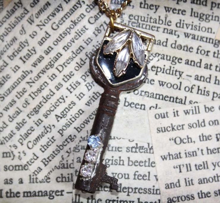 Skeleton Key Flower Charm Necklace - Folksy