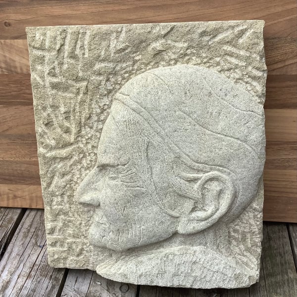 Stone Carving Portrait of Old Lady - Garden Out... - Folksy