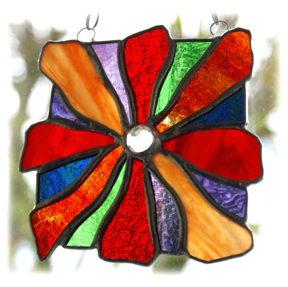 RESERVED Rainbow Fire Stained Glass Suncatcher ... - Folksy