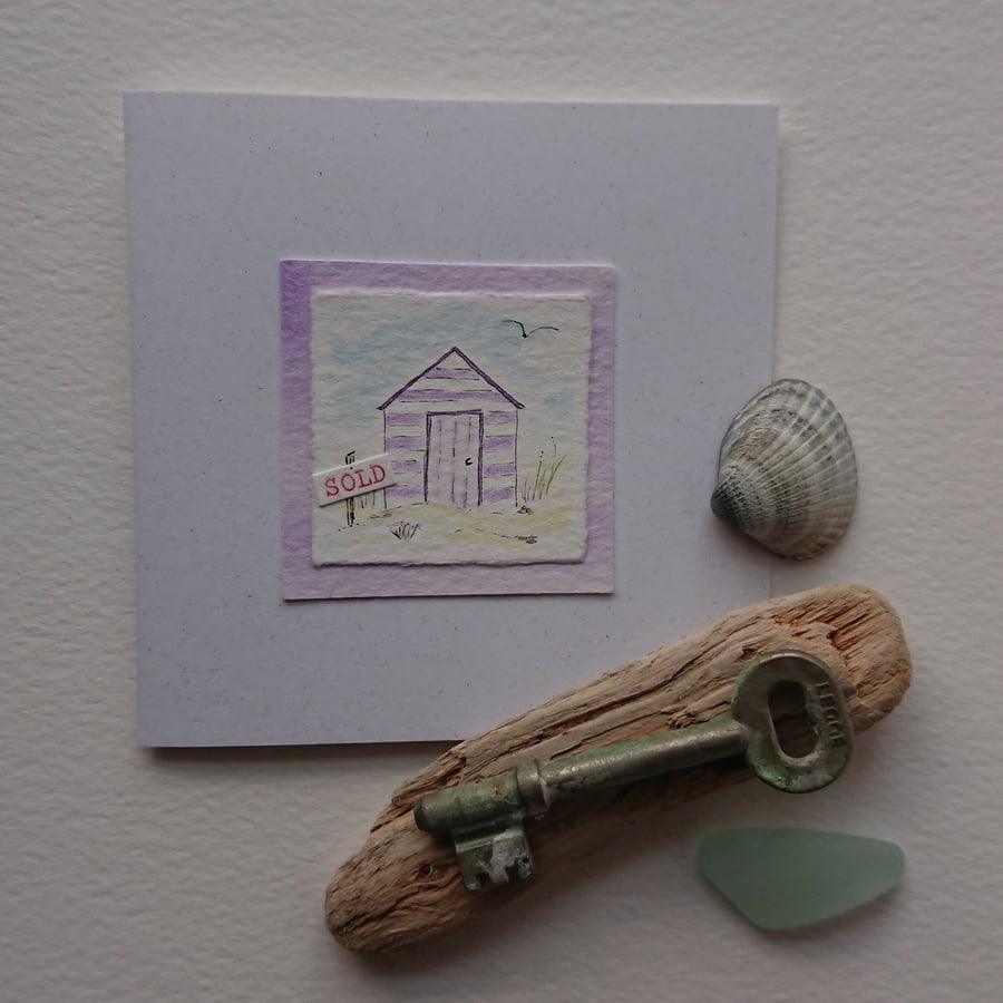 New Home Card - beach hut - original artwork - ... - Folksy