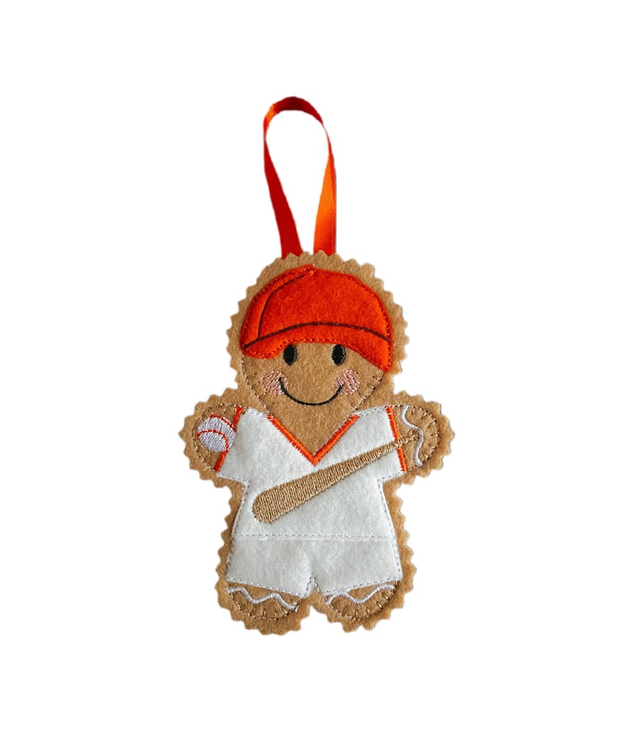 Baseball Player Gingerbread Man Felt Decoration - Folksy