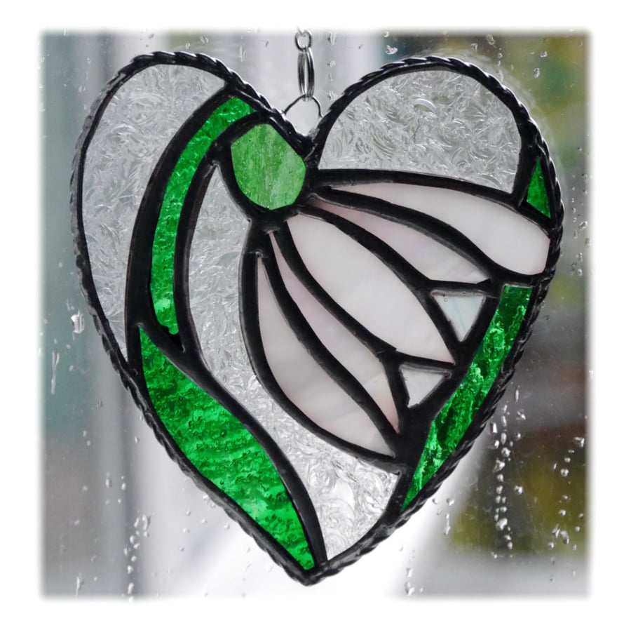Snowdrop Heart Suncatcher Stained Glass 001 - Folksy