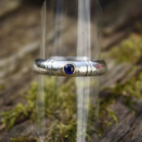 Silver Notched Ring with Sapphire - Folksy