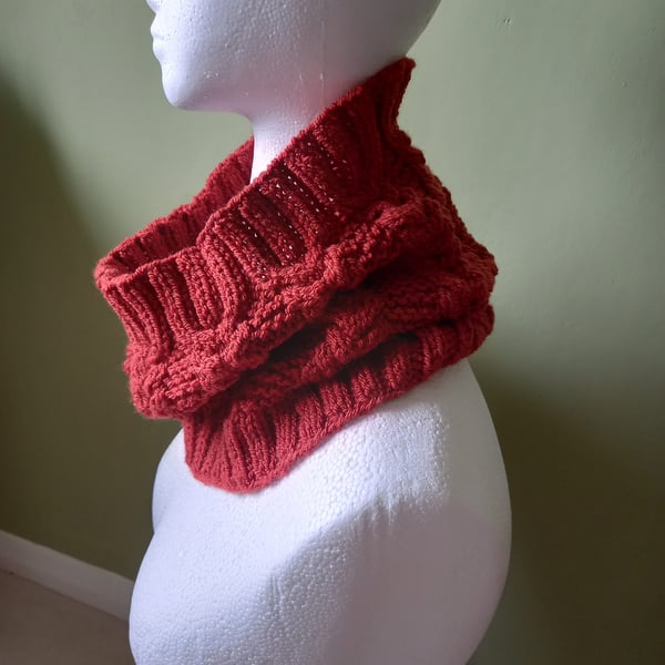 Copper Cabled Cowl Hand Knitted in Acrylic Aran... - Folksy