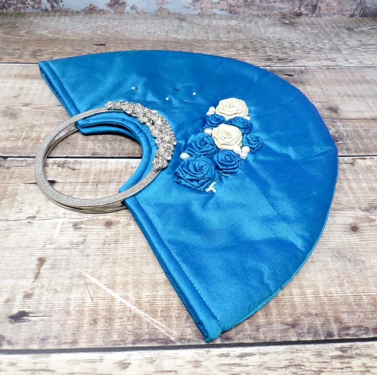 Blue silk decorated evening bag. Wedding bag. P... - Folksy
