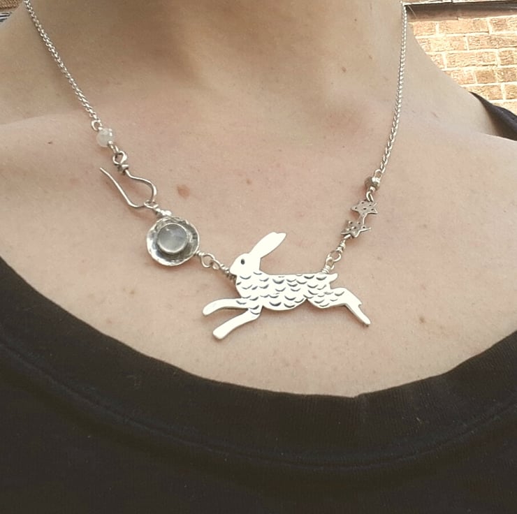 Silver Hare Necklace, Moonstone Hare Pendant, M... - Folksy